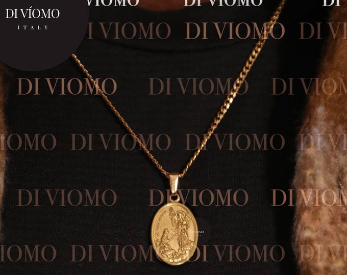 Handmade 14K Gold Angel Necklace, St Michael and Raphael Medal With ...