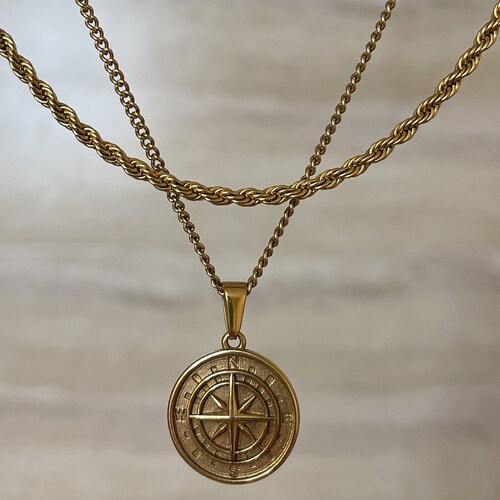 18k Silver Crucifix North Star Pendant Chain Compass Necklace - Etsy