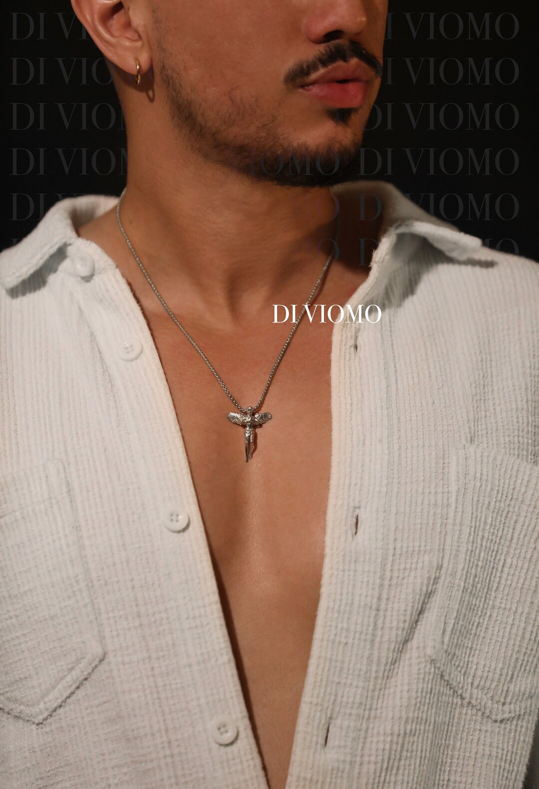 Silver Angel Pendant, Mens Angel Layered Set, Angel Pendant for Men ...