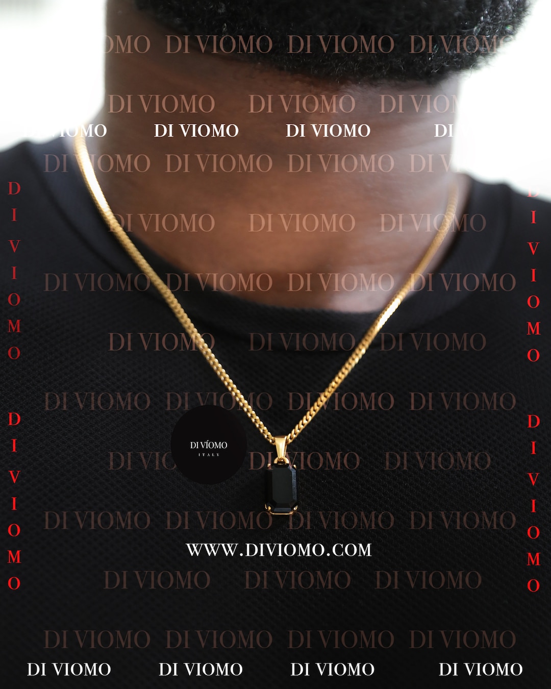 18K Gold Black Onyx Pendant Necklace, Black Stone Pendant Men, Men's ...