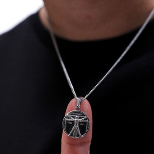 18k Gold Da Vinci Vitruvian Man Pendant Chain Mens Humankind Necklace ...