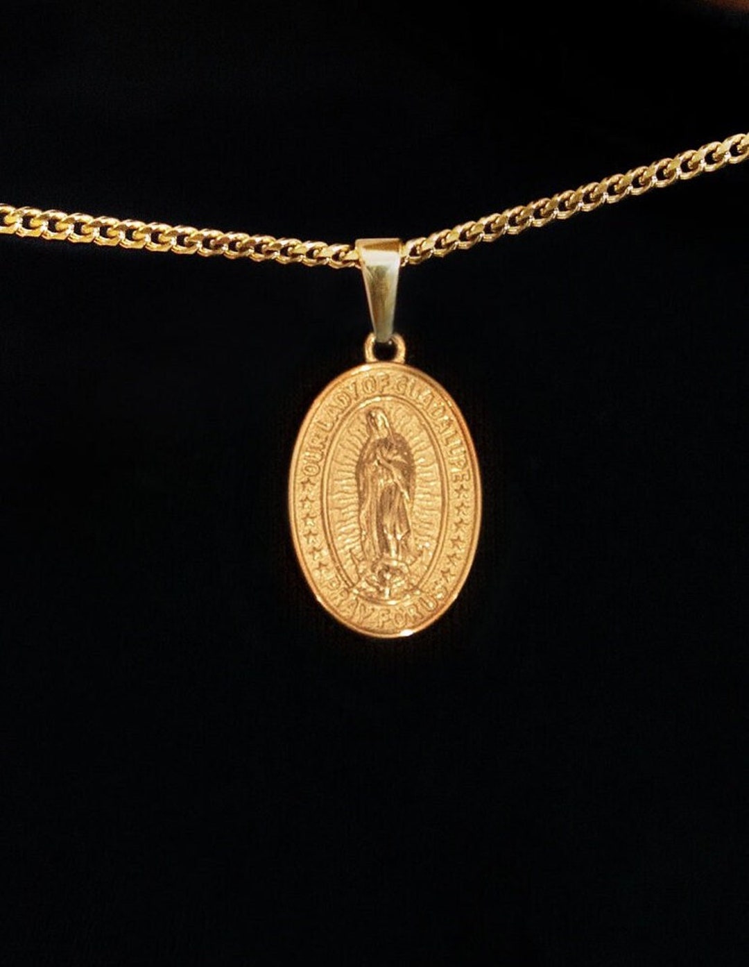 18k Gold St Mary Pendant Saint Mary Medal Virgin Mary Necklace ...
