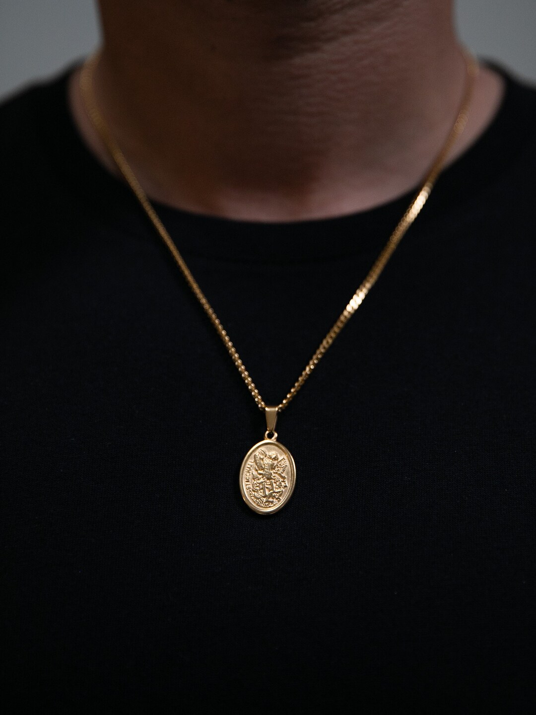 18k Gold St Michael Pendant Saint Michael Medal Archangel Michael ...