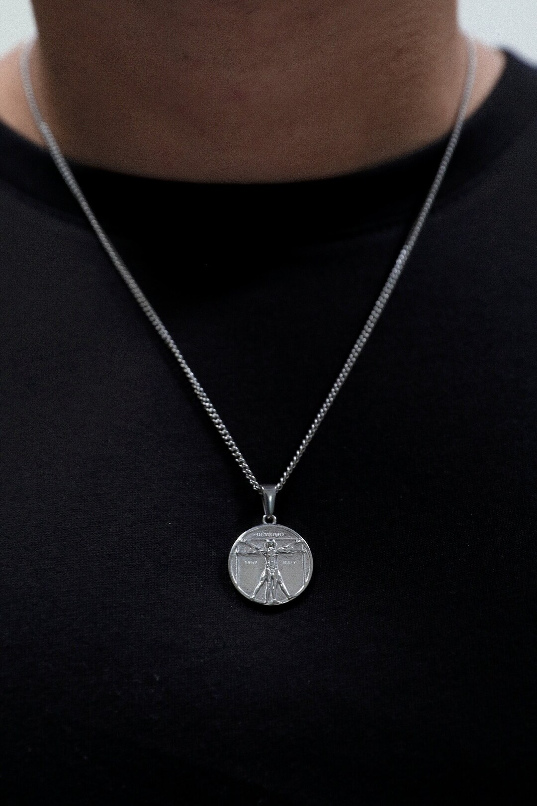 18k Silver Da Vinci Vitruvian Man Pendant Chain Mens Humankind Necklace ...