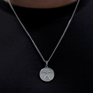 18k Gold Da Vinci Vitruvian Man Pendant Chain Mens Humankind Necklace ...