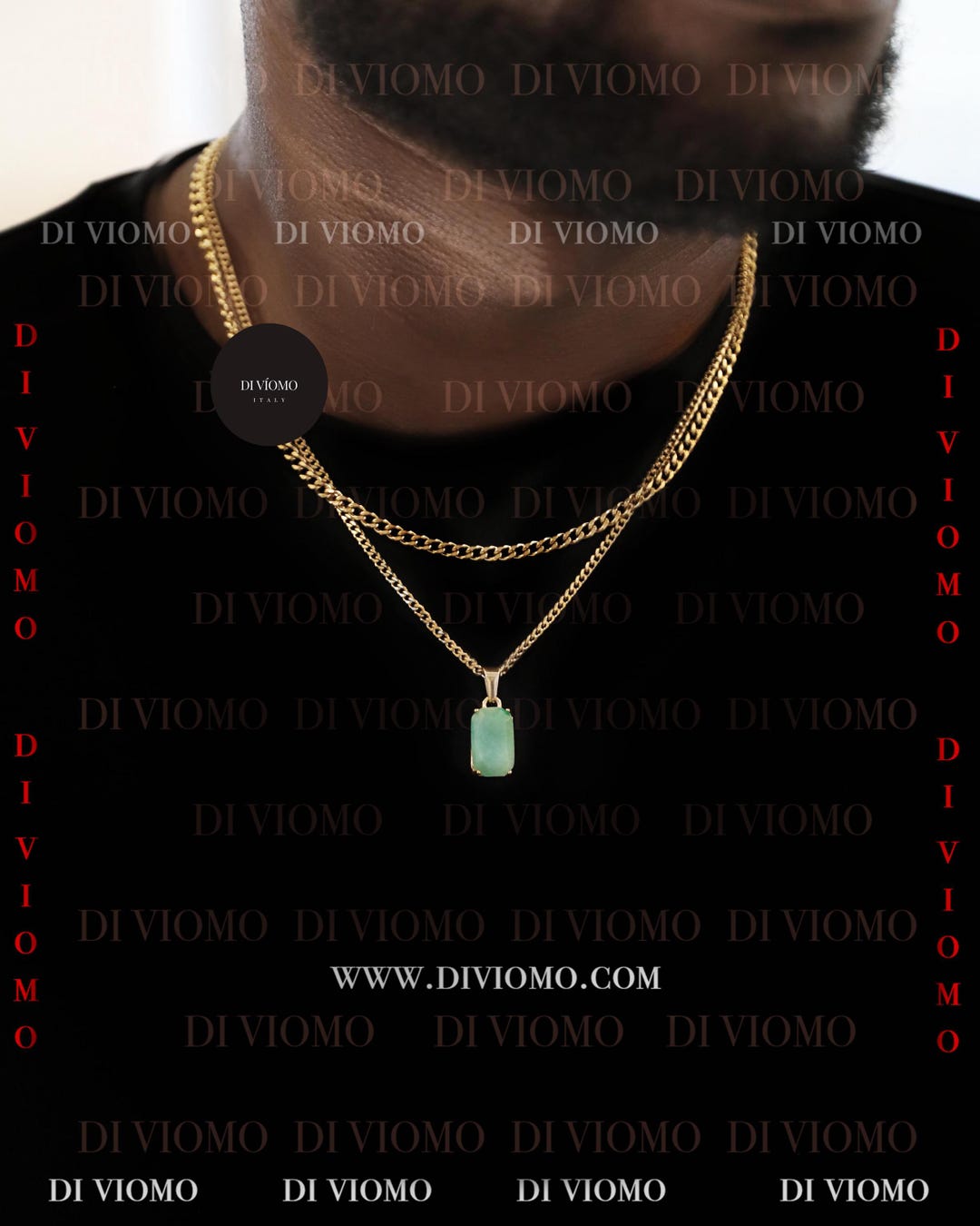 18K Gold Jade Pendant Necklace, Black Stone Pendant Men, Men's Jade ...