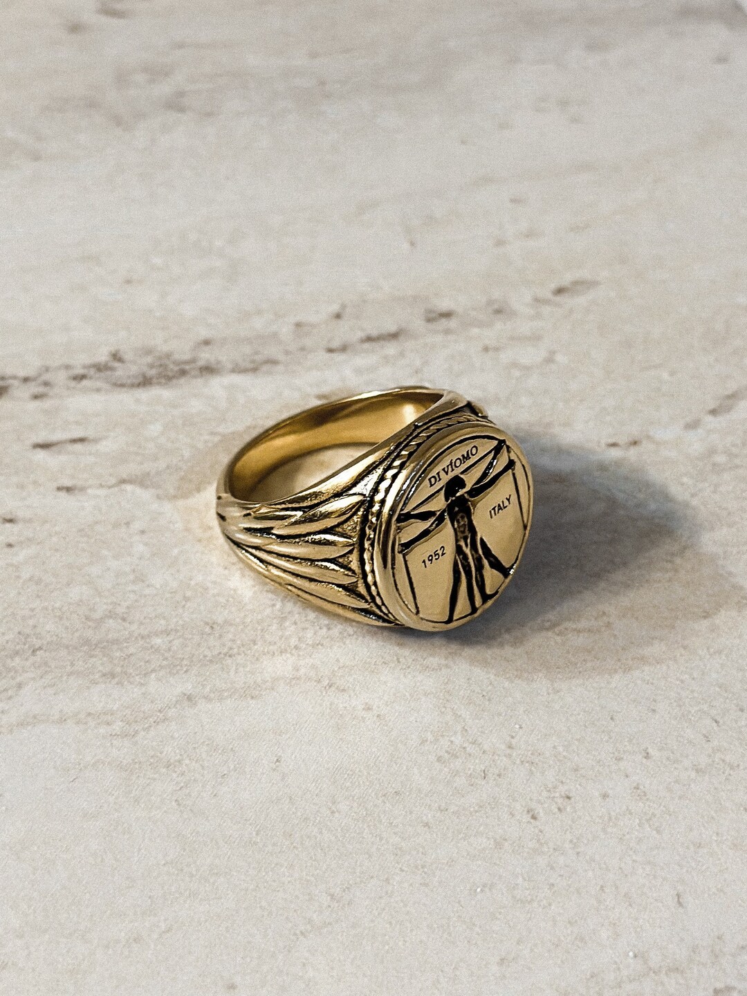 18k Gold Ring Da Vinci Ring Renaissance Ring Vitruvian Man Gold Pendant ...