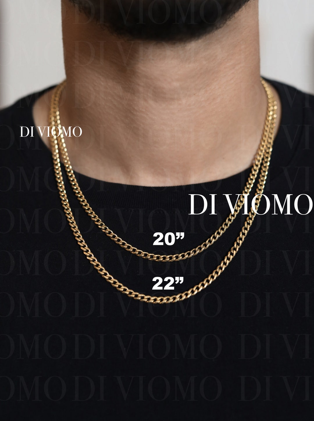 18K Gold Cuban Link Chain, Waterproof Necklace, Mens Gold Cuban Curb ...