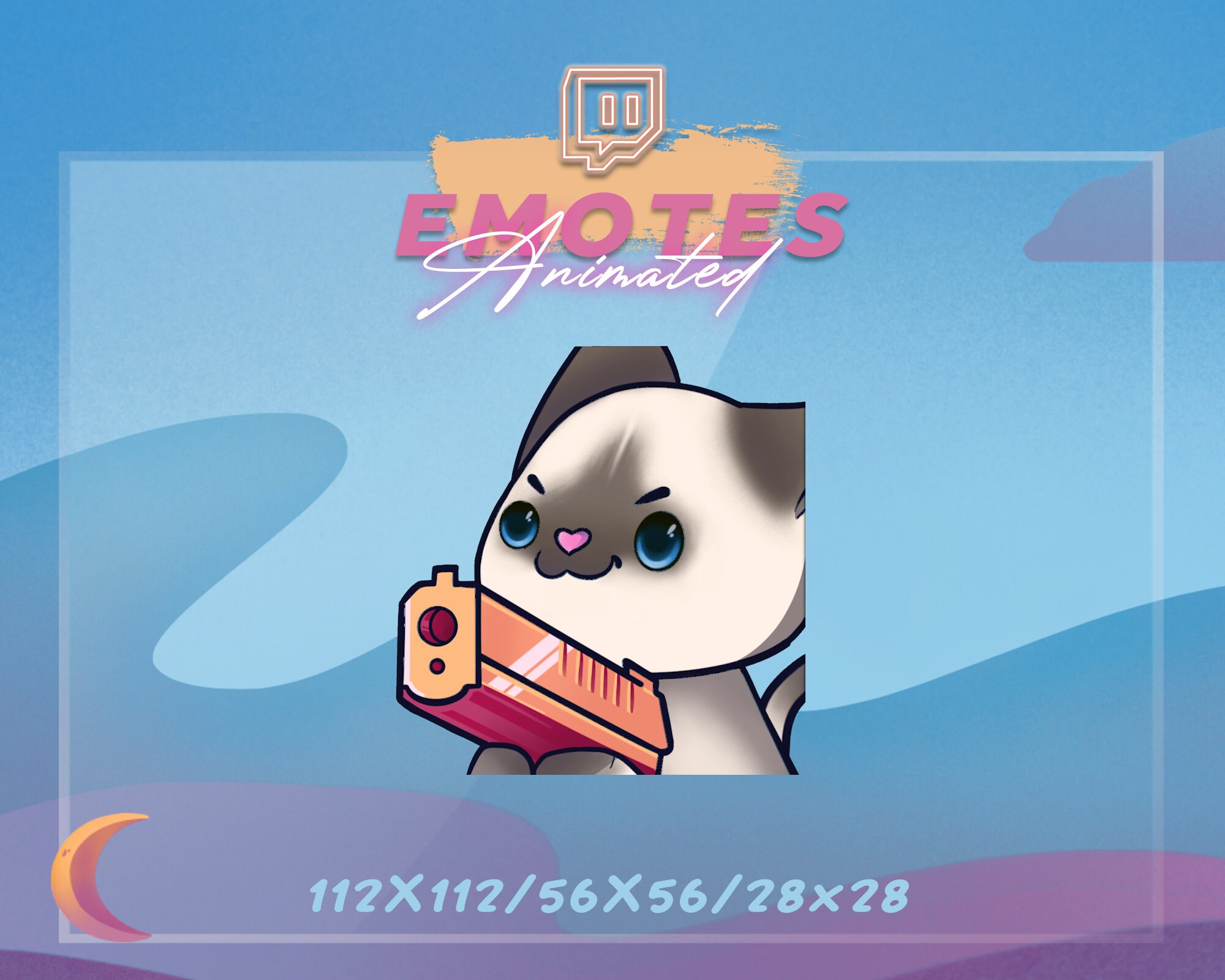 Animated Gun Emote Siamese Cat Twitch Chibi Emote Gun - Etsy México