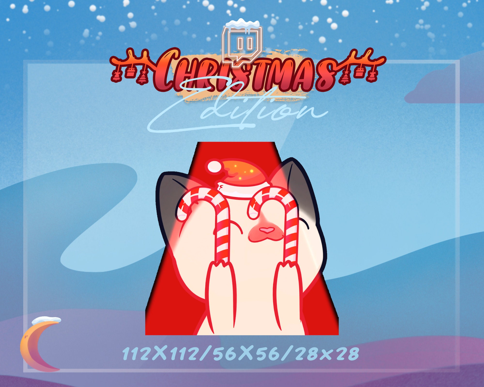 ANIMATED Xmas Cat Cute Candy Cane Emote Cat Emote Party Emote Chibi ...