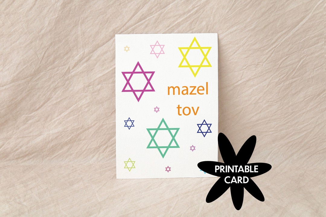Printable, Greeting Card, Colorful Mazel Tov Design, Perfect for Jewish ...