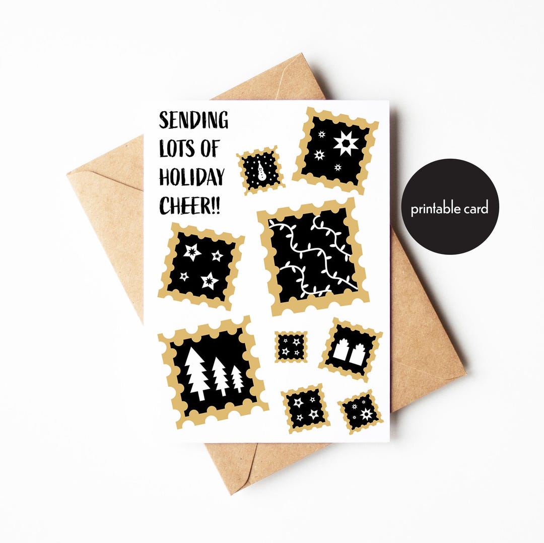 Digital Christmas Card, Printable Holiday Greeting With Gold Stamp ...