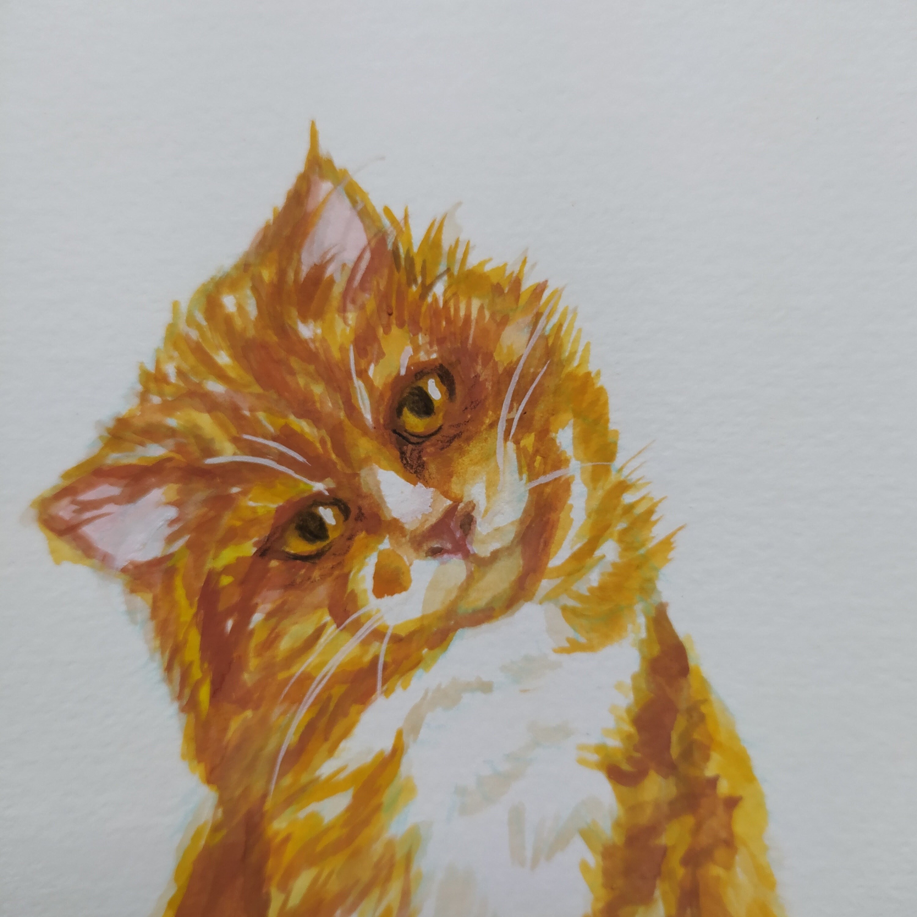 Original Art Orange Cat Watercolor Painting 2115cm Paper Vibrant Feline ...