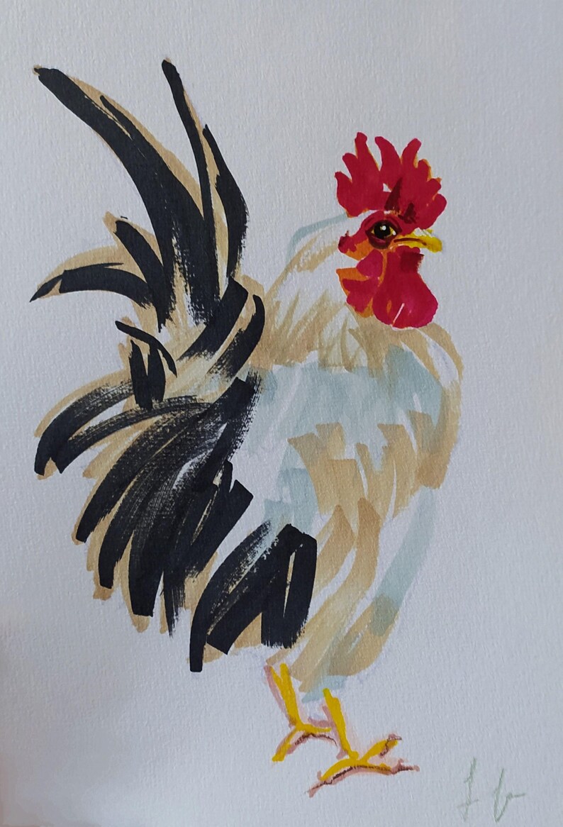 Colorful Rooster Drawing Print: Farmhouse Kitchen Art (digital Download ...