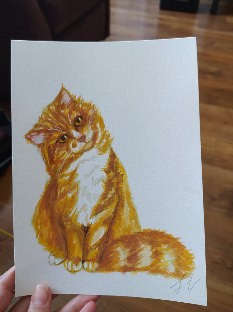Original Art Orange Cat Watercolor Painting 2115cm Paper Vibrant Feline ...