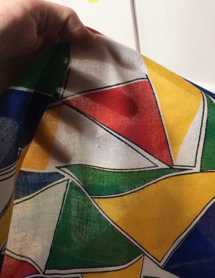 80s BOLD PRIMARY TRIANGLES Fabric 1/2 Yard 1980s Sewing Geometric Large ...