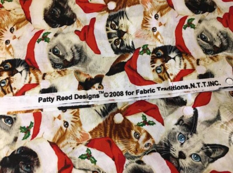 Patty Reed CHRISTMAS CATS Fabric Traditions 2008 Vtg Sewing Cotton ...