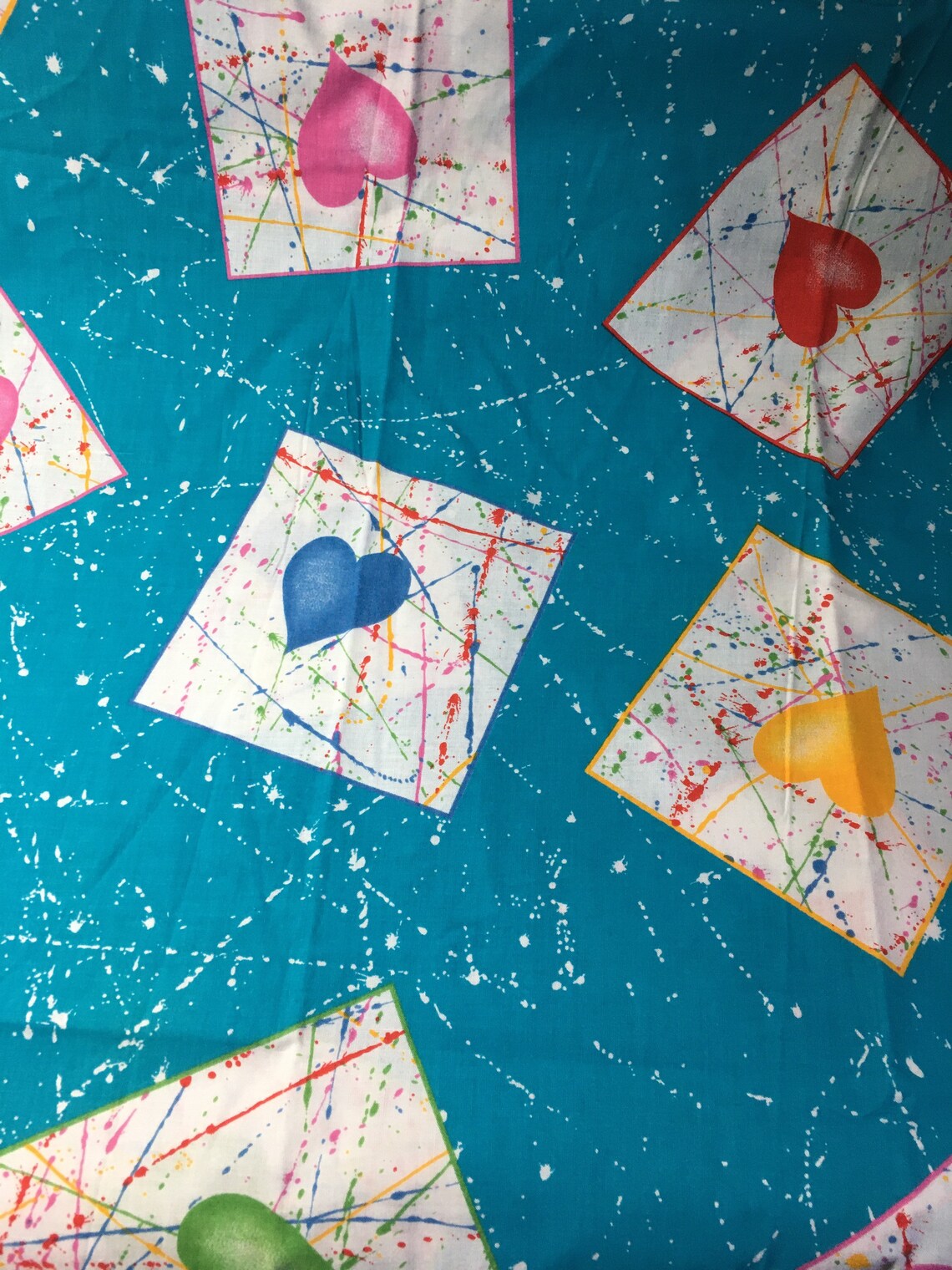 80s PAINT SPLASH HEART Print Fabric Graphic Shape Vintage - Etsy