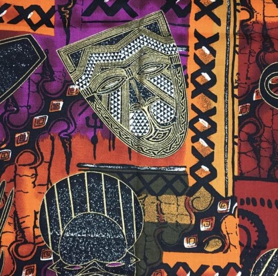TRIBAL MASK Fabric Shamash and Sons Primitive Cotton Quilting | Etsy