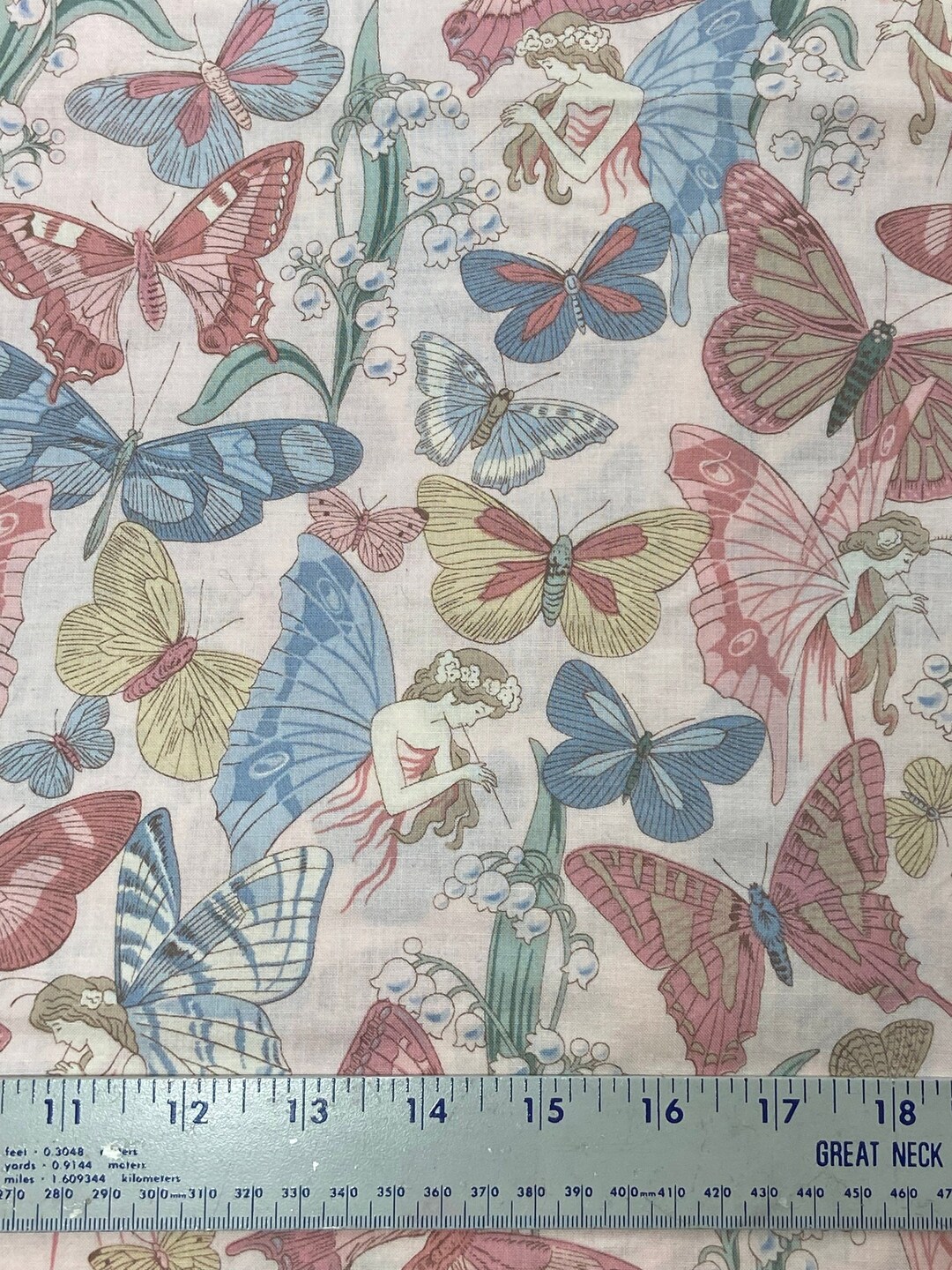1/2 Yard Art Nouveau Fairy & Butterfly Romantic Pink Fabric Quilting ...
