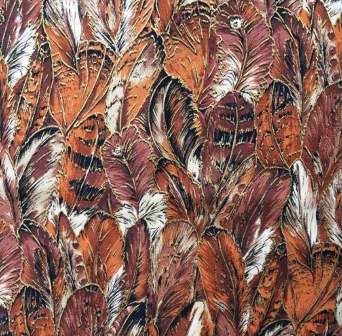 18x22 BROWN FEATHERS Fabric Metallic Fall Autumn Windsor Collection ...