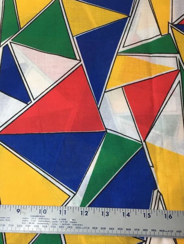 80s BOLD PRIMARY TRIANGLES Fabric 1/2 Yard 1980s Sewing Geometric Large ...