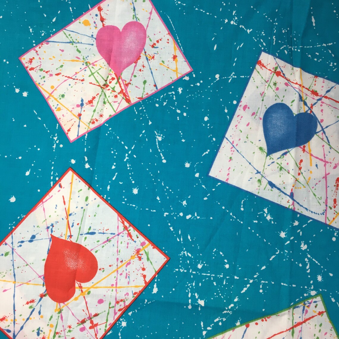 80s PAINT SPLASH HEART Print Fabric Graphic Shape Vintage - Etsy