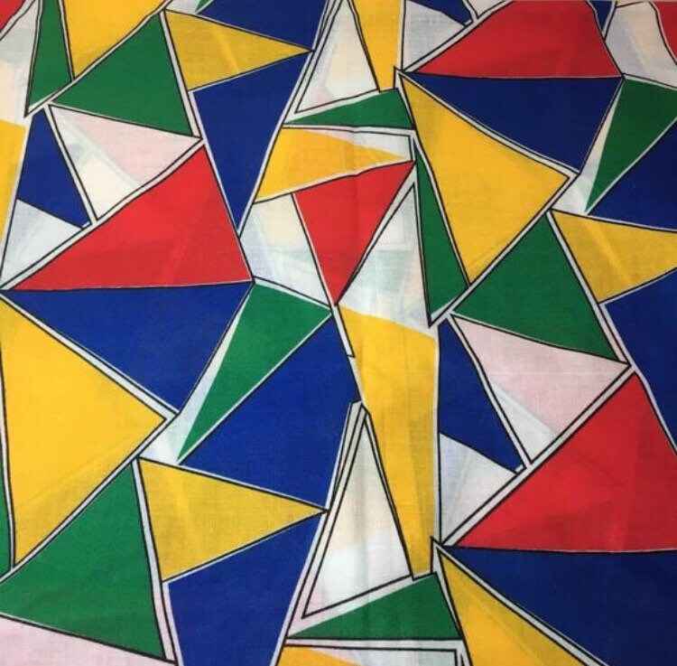 80s BOLD PRIMARY TRIANGLES Fabric 1/2 Yard 1980s Sewing Geometric Large ...