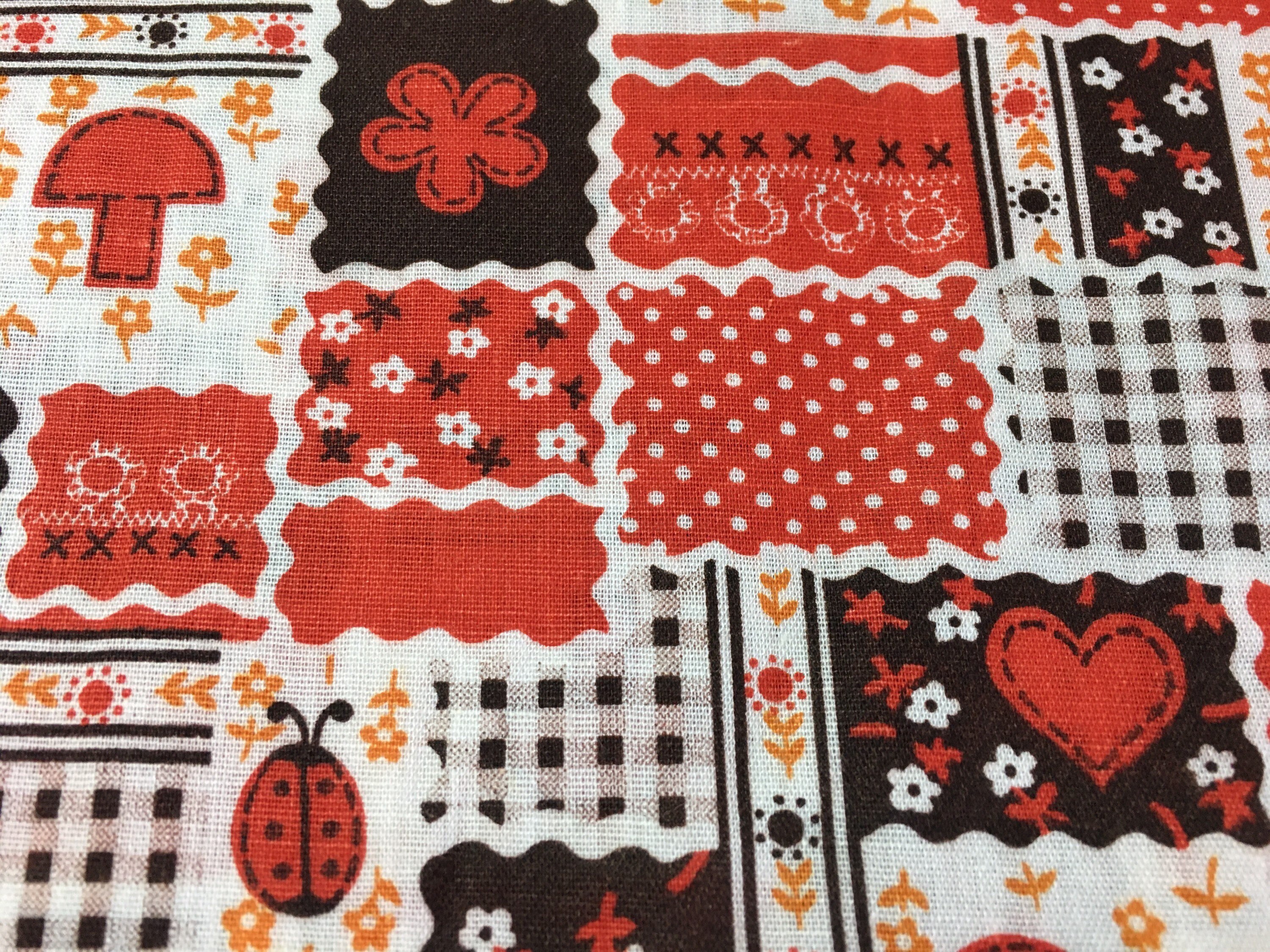 1980s MUSHROOM & LADYBUG PATCHWORK Fabric Heart / Ric Rac | Etsy