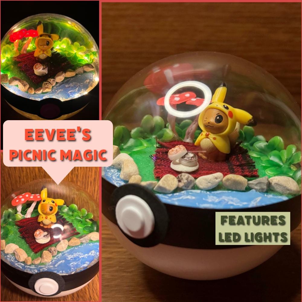 Eevee Terrarium Pokeball Pokemon Terrarium Pikachu Eevee - LED Lights ...