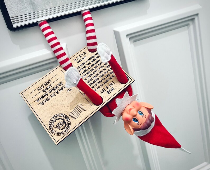 Elf Arrival Postcard Wooden Christmas Card Personalised - Etsy