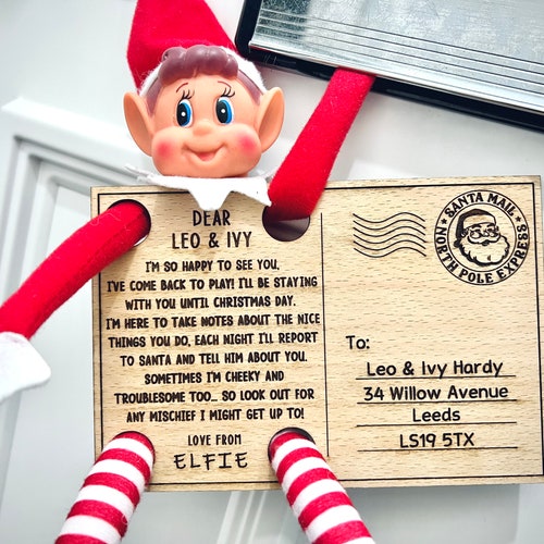 Personalised Elf Arrival Postcard Wooden Christmas Elf in the - Etsy