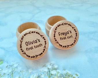 Personalised First Tooth and Curl Box, Wooden Trinket Box, New Baby ...