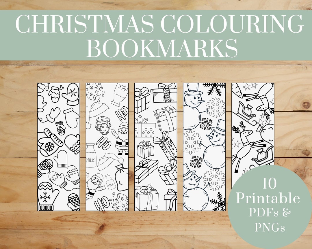 CHRISTMAS PRINTABLE COLOURING Bookmarks, Set of 10, Digital Download ...