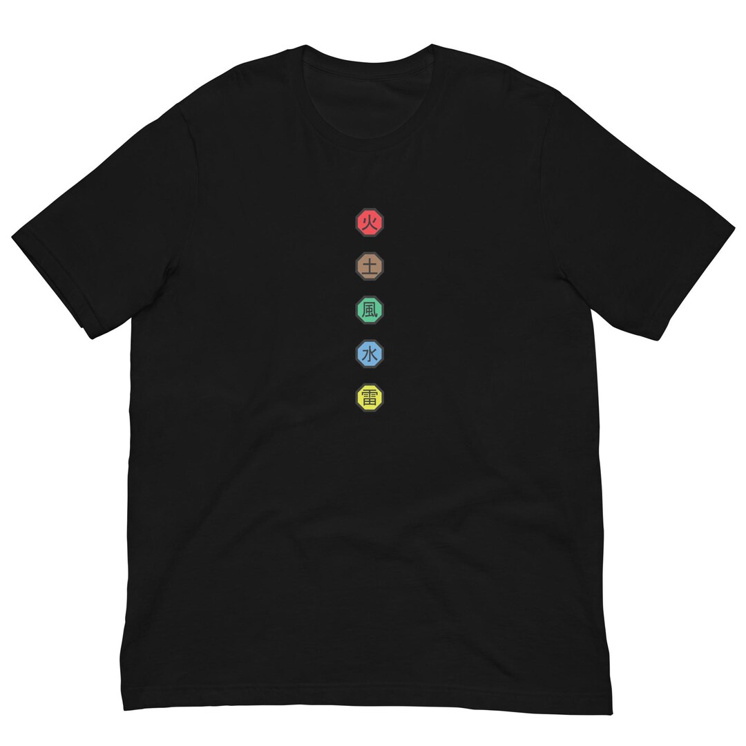 Naruto Elemental Symbols T-shirt | Fire, Earth, Wind, Water, Lightning ...