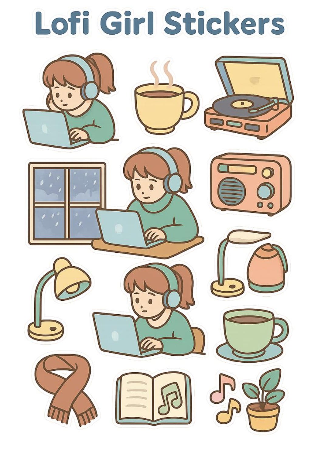 Lofi Girl Pastel Sticker Pack – Cozy Digital Stickers for Planners ...