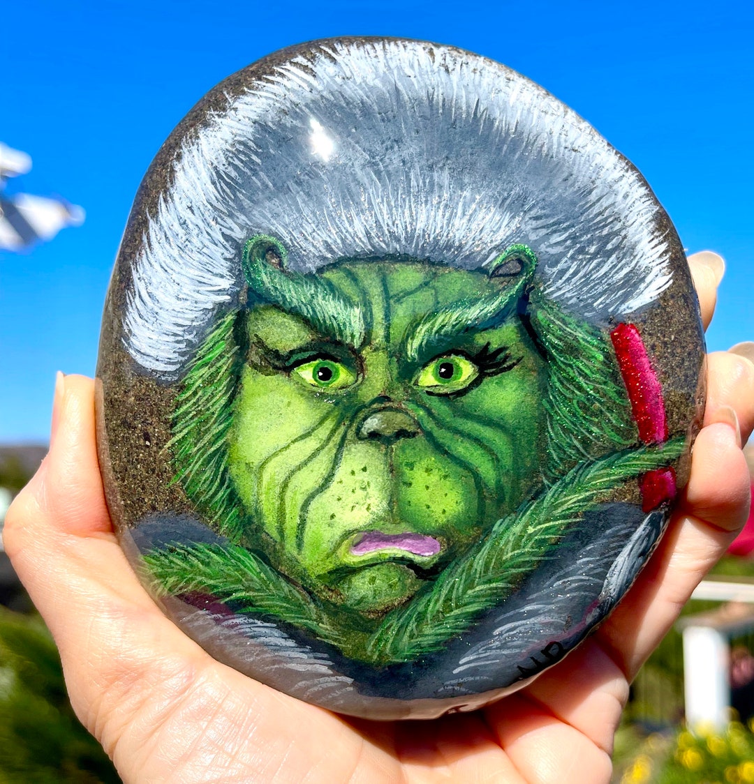 The Grinch Hand Painted on a Beach Rock Stone Painting - Etsy
