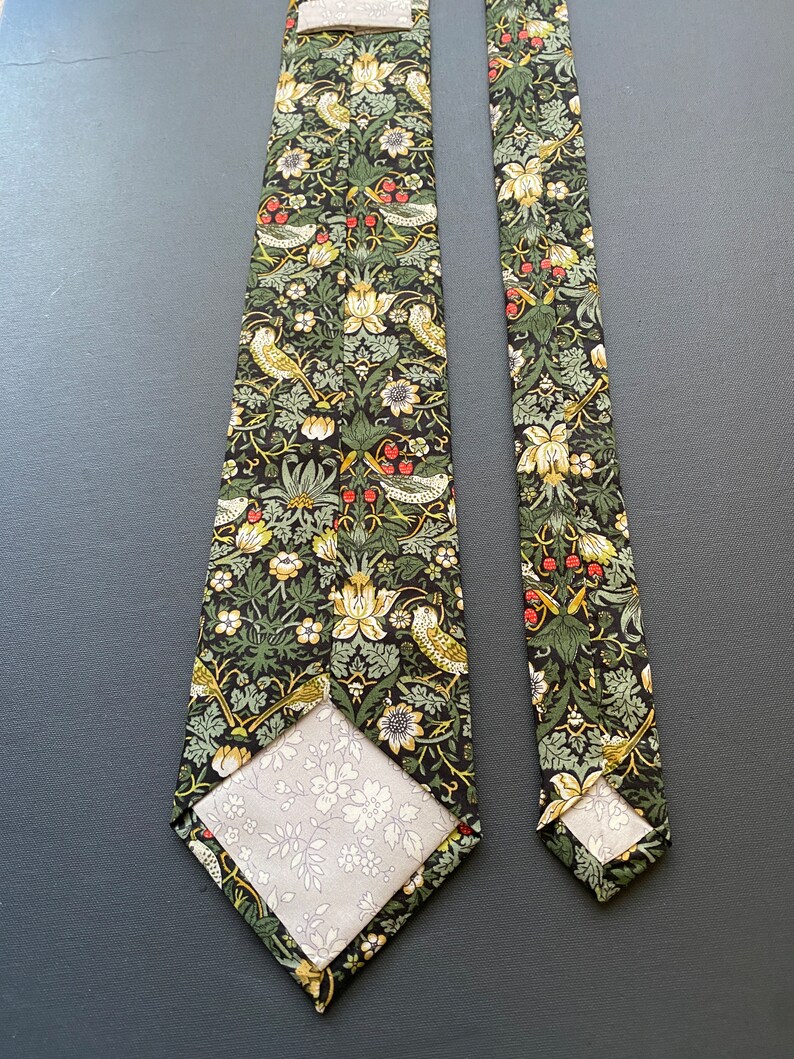 Liberty Necktie in Green / Black Strawberry Thief Birds Motif ...
