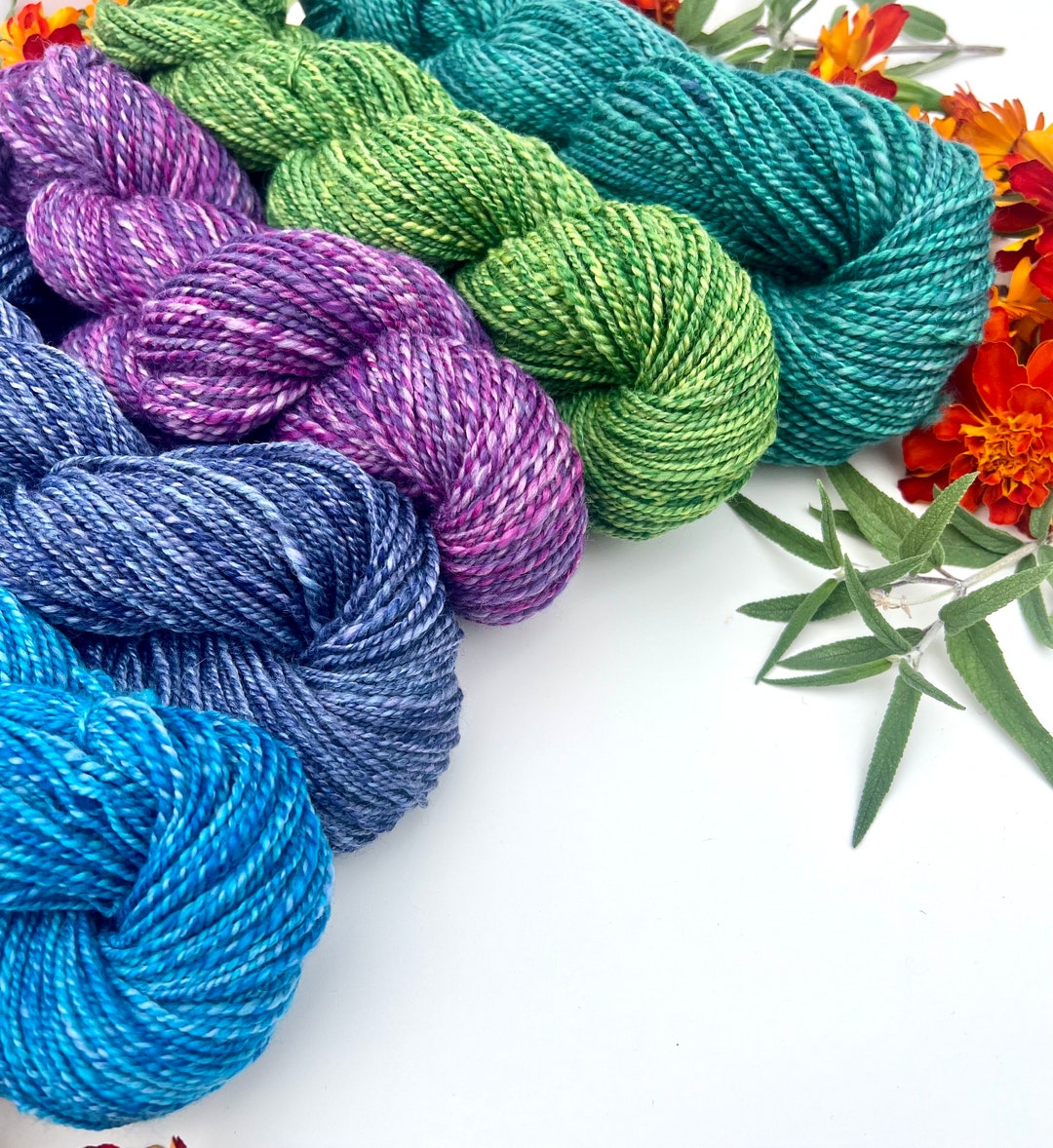 Variety of Handspun Wool Yarn Skeins, 2 Ply, Worsted, 18 Mic Very Soft ...