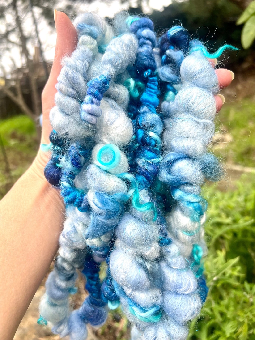 Handspun Bobble Art Yarn, ALORA, With Wool Locks, Super Bulky Core Spun ...
