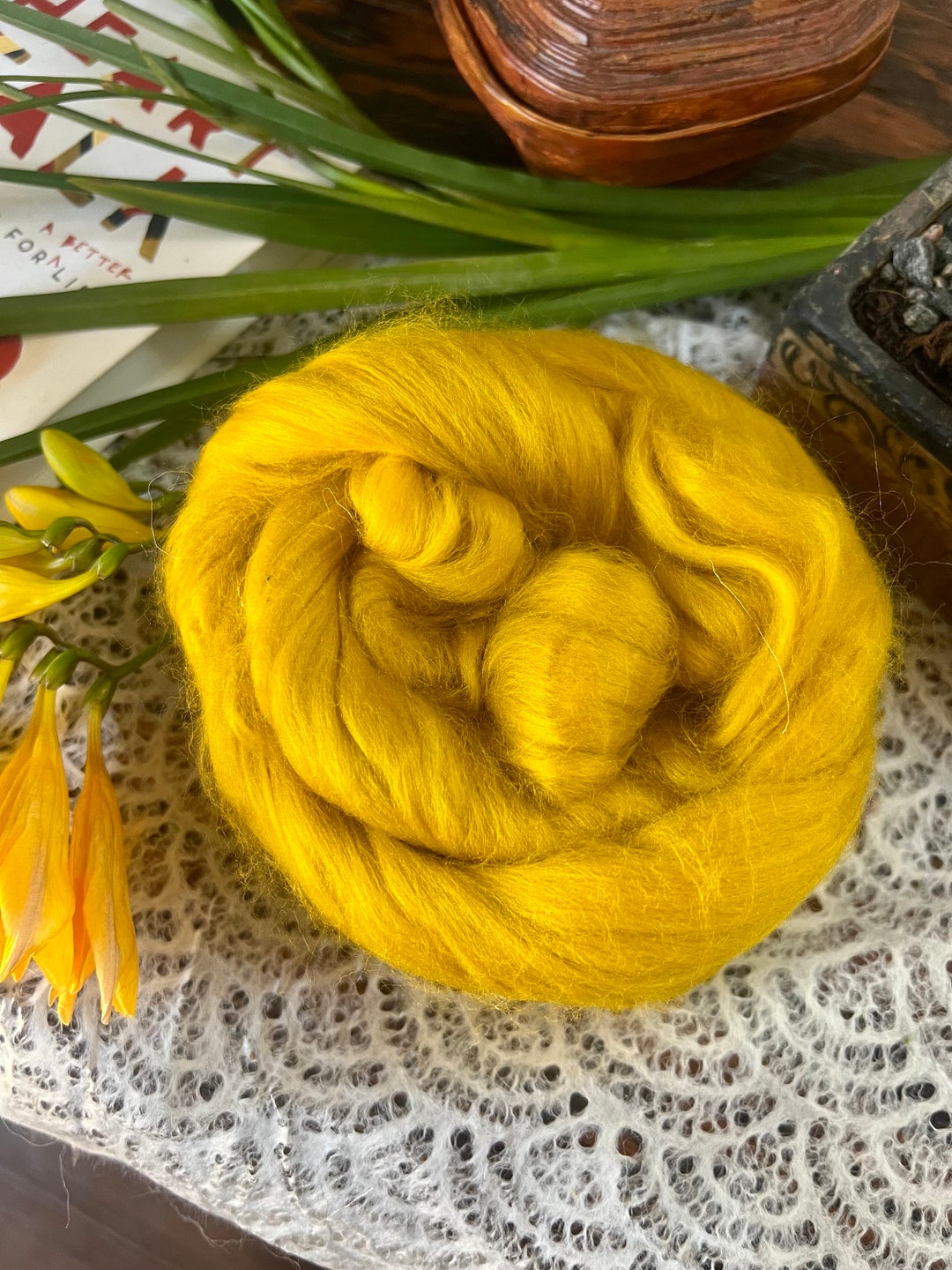 Golden Mustard Bio-nylon Vegan Combed Top, 4oz, Super Soft, Sustainable ...