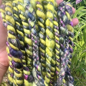 Handspun 2 Ply Art Yarn, Bulky, 12 Yards 24 In, 3.24 Oz, Green Purple ...