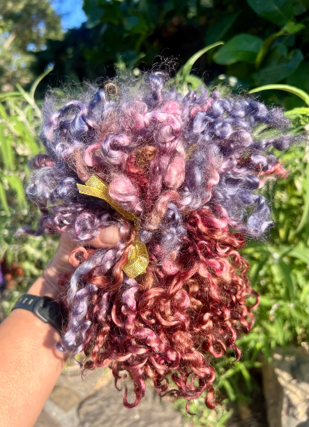 Hand Dyed Teeswater Wool Locks, 1oz, 6-8" Long, Brown Tips Grey Blue ...