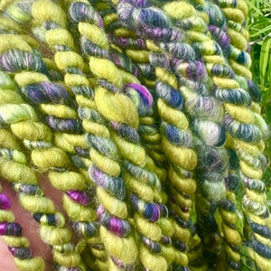 Handspun 2 Ply Art Yarn, Bulky, 12 Yards 24 In, 3.24 Oz, Green Purple ...