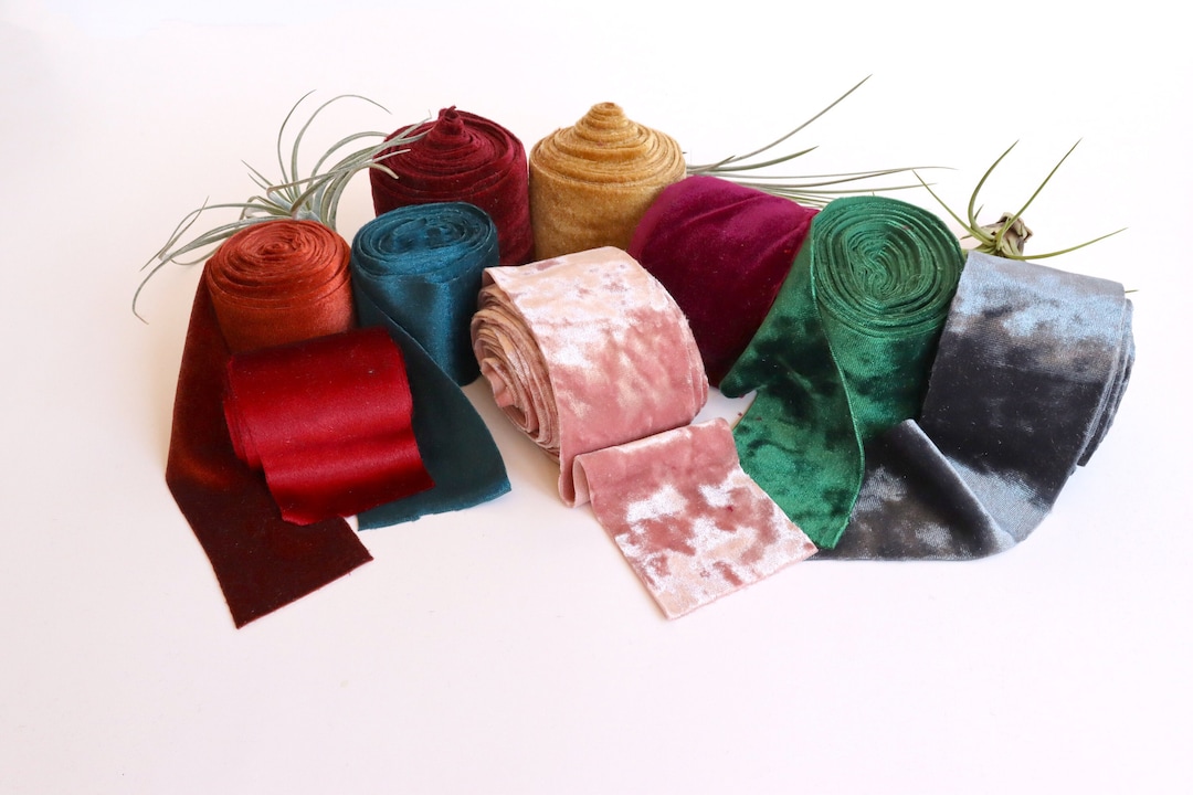 Holiday Gift Wrap, Velvet Velour Ribbons, 2" Wide, 3 Yards Long, Hand ...