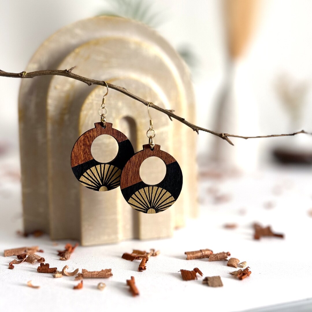 Mahogany Wood Special Design Bohemian Wooden Handmade Earrings - Etsy