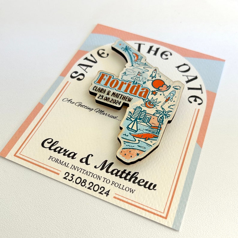 Wooden Florida State Save the Date Magnet Rustic Wooden Magnet Special ...