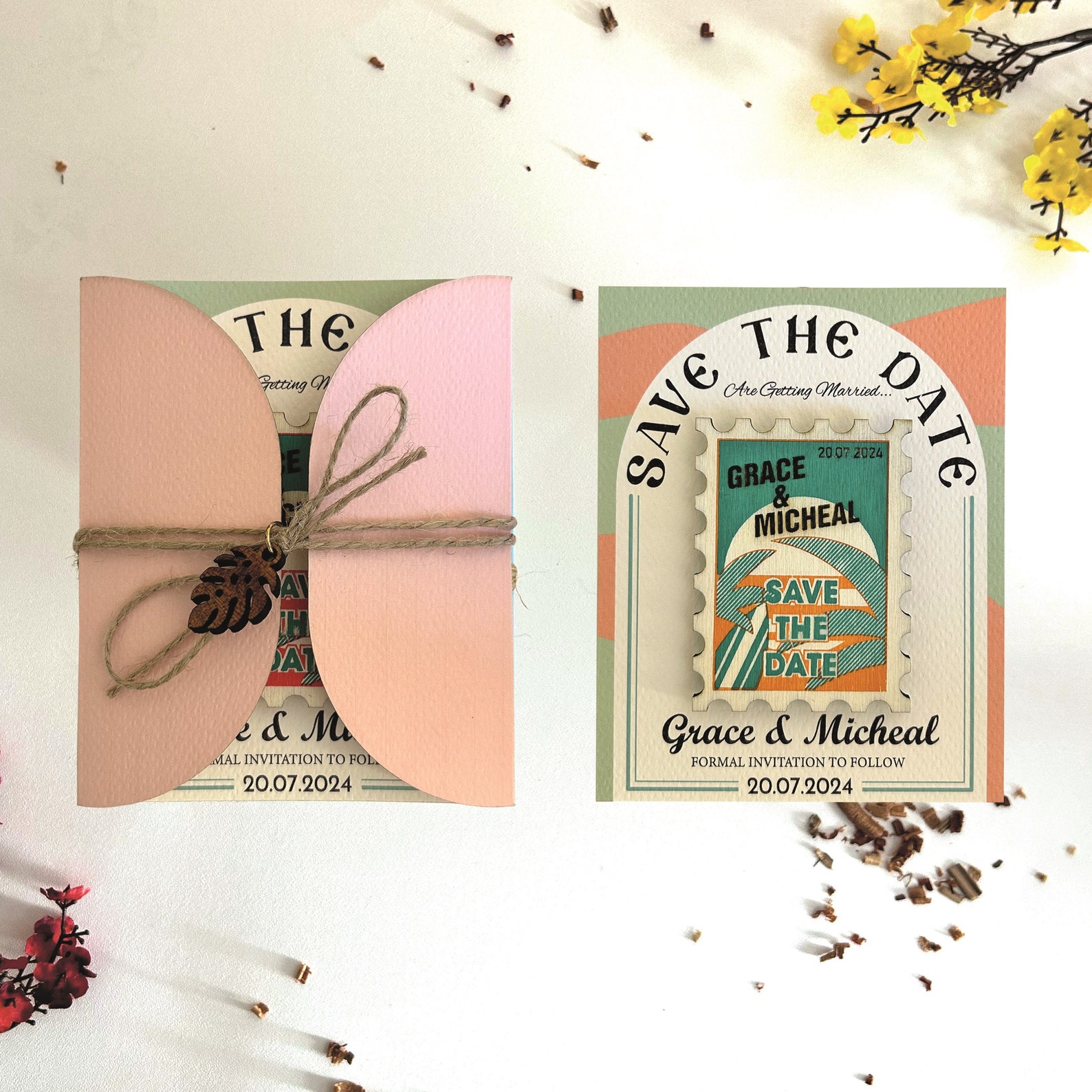 Wooden Postage Stamp Save the Date Magnet Rustic Wooden Magnet Special ...