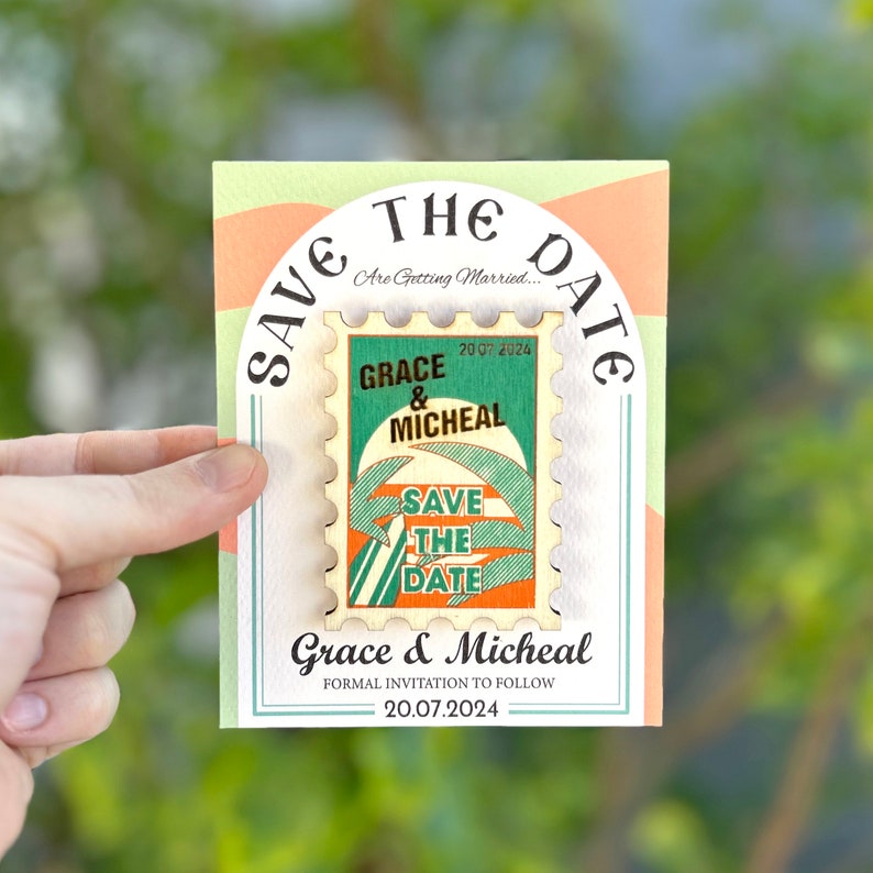 Wooden Postage Stamp Save the Date Magnet Rustic Wooden Magnet Special ...