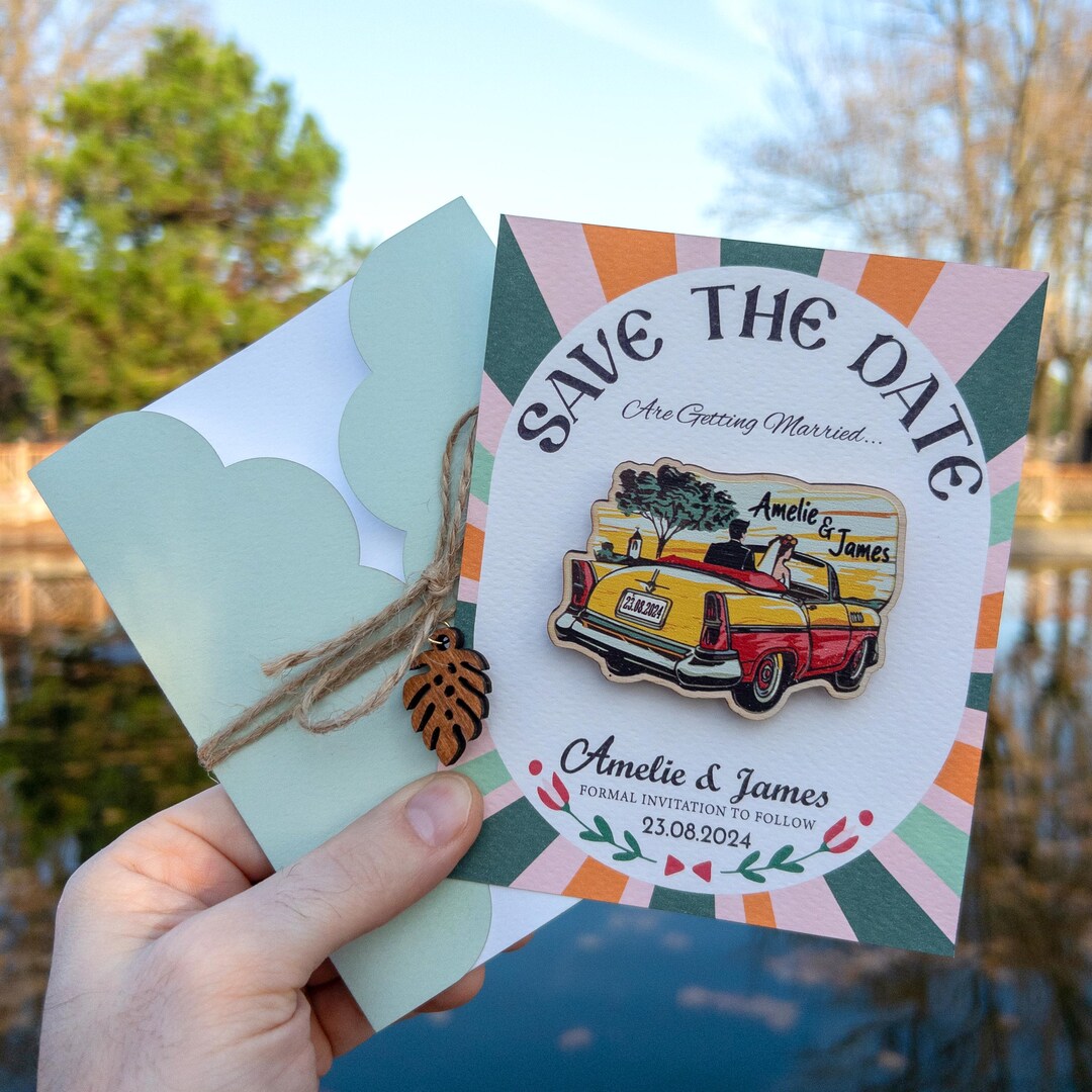 Custom Save the Date Magnet Rustic Retro Wooden Wedding Favor Car Gift ...